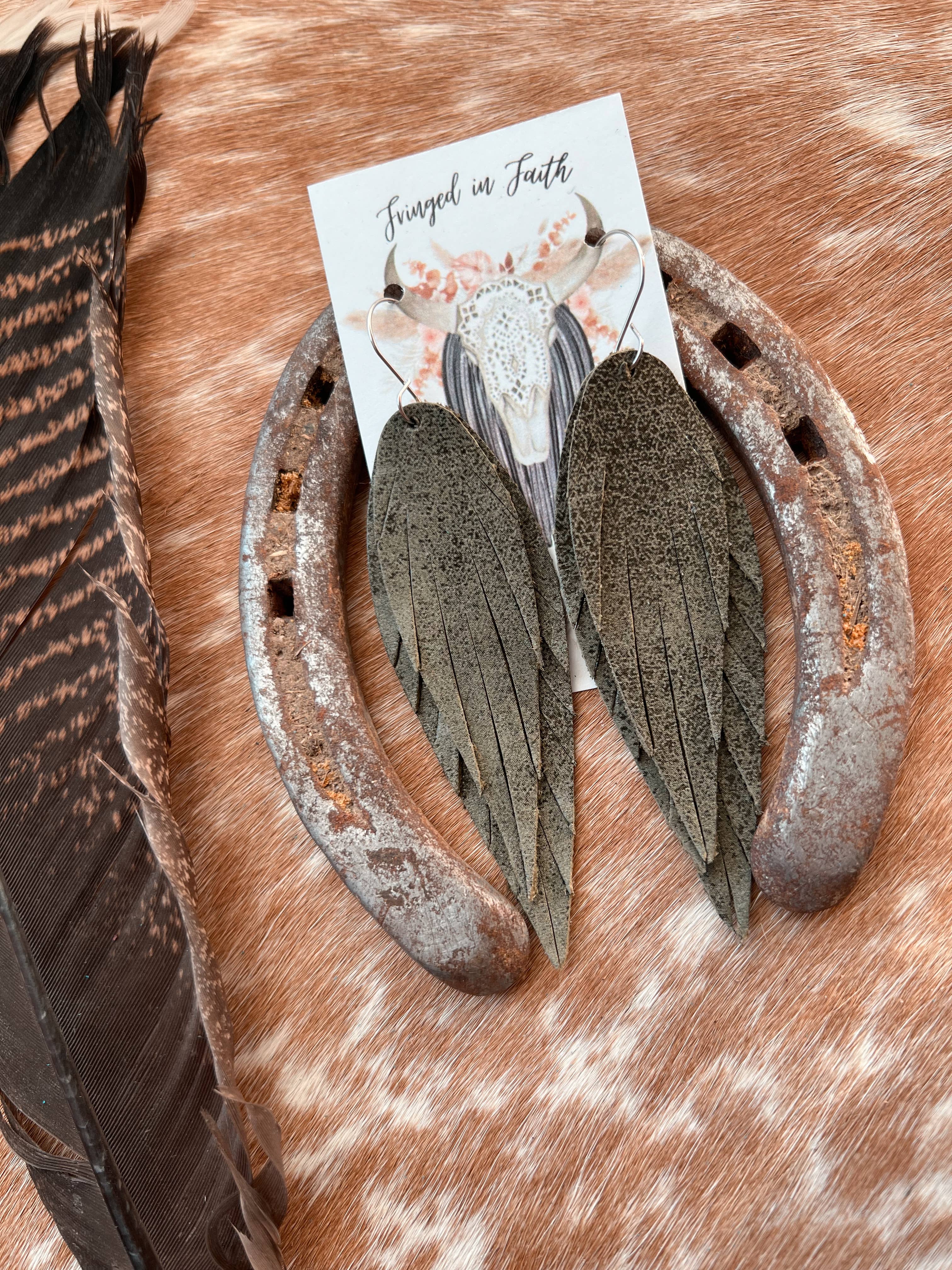 Lincoln Fringe Feather Earrings (Olive) – Aspen Lace Boutique