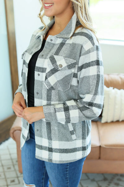 Norah Plaid Shacket (Grey Mix) – Aspen Lace Boutique