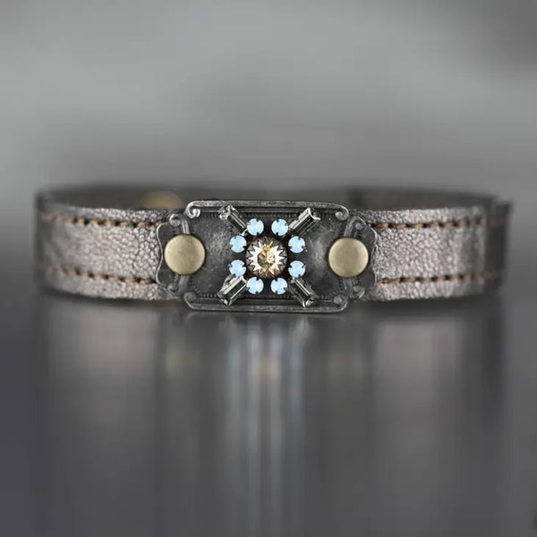 Leather Stacker Cuff with Vintage Stone (Mystic Smoke Leather) – Aspen ...