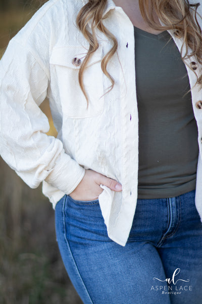 Miranda Cable Knit Shacket (Cream) – Aspen Lace Boutique