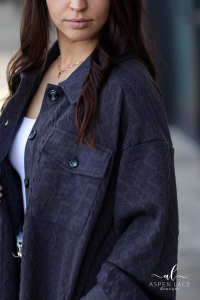 Miranda Cable Knit Shacket (Charcoal) – Aspen Lace Boutique