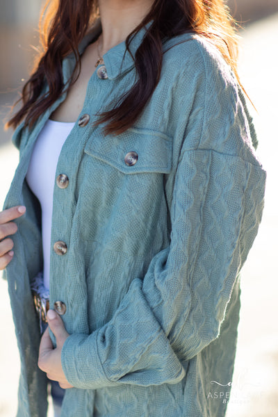 Miranda Cable Knit Shacket (Sage) – Aspen Lace Boutique
