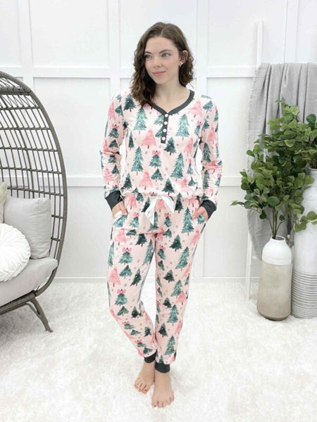 Pink Tree Pajama Set – Aspen Lace Boutique