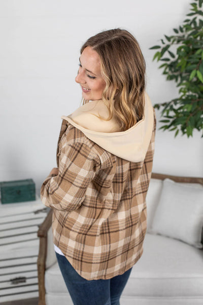 Hooded Plaid Shacket (Tan Mix) – Aspen Lace Boutique