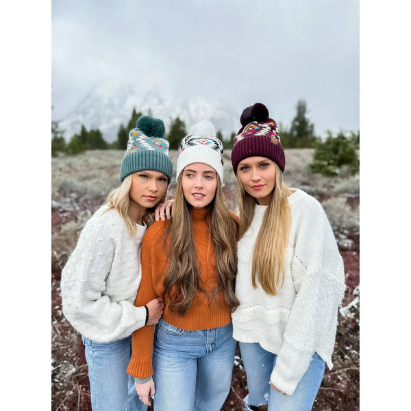 Riley Aztec Faux Fur Pom CC Beanie (Multiple Colors) – Aspen Lace Boutique
